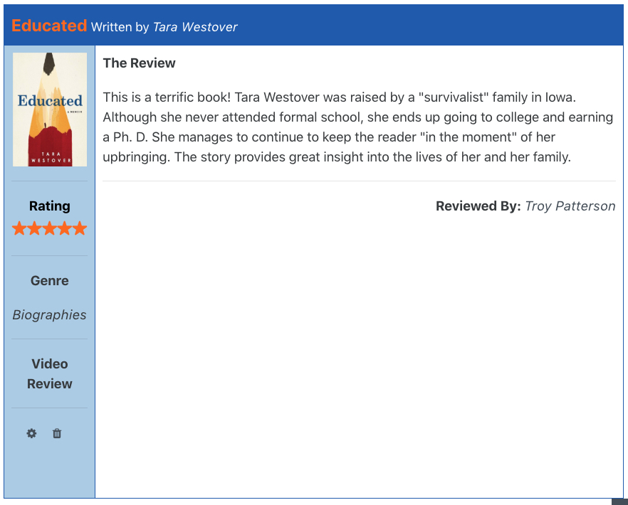 Book Review Template - Troy Patterson